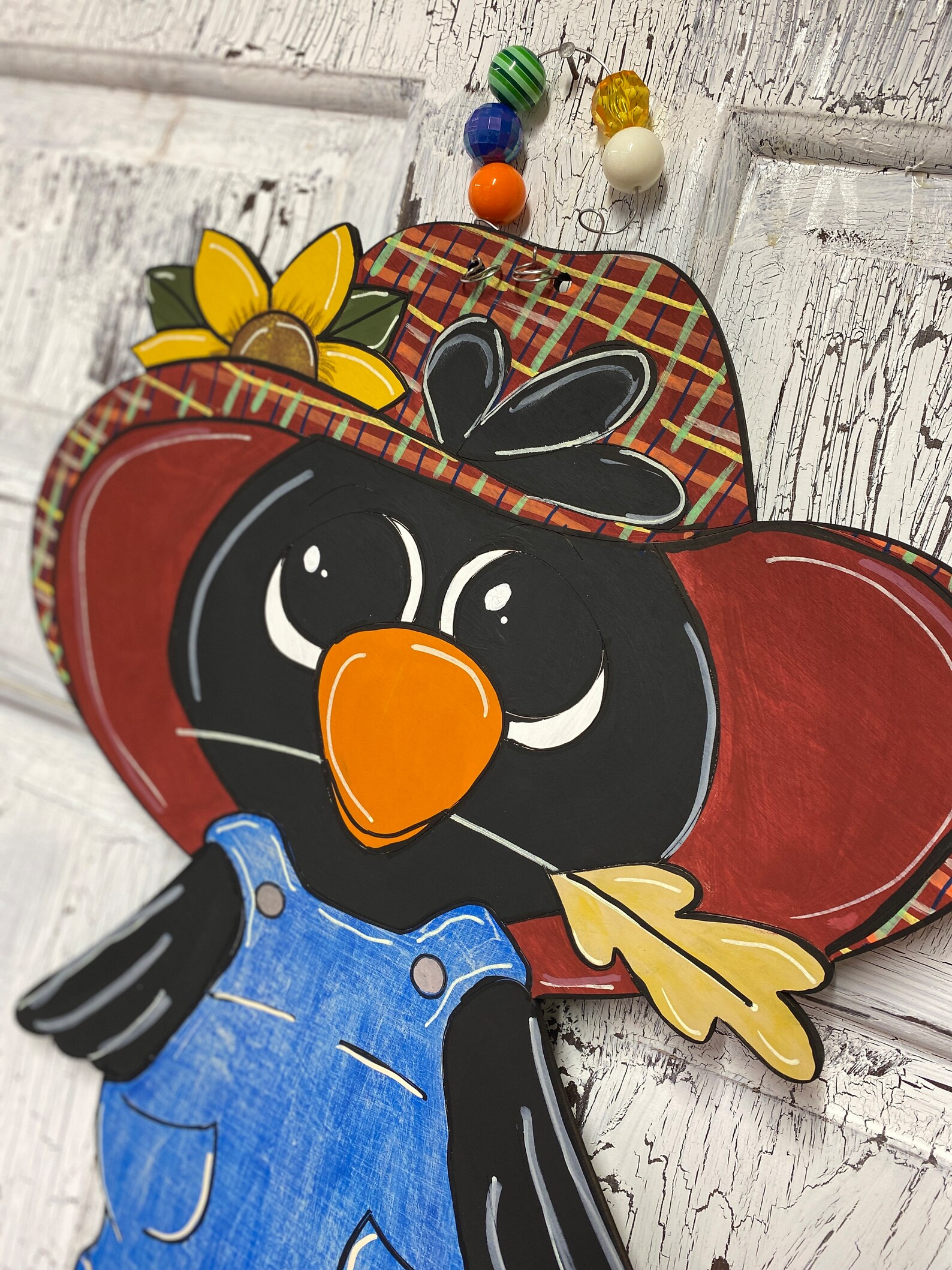 Crow Scarecrow Door Hanger Ribbon Legs, Fall Harvest Decor, Sunflower ...
