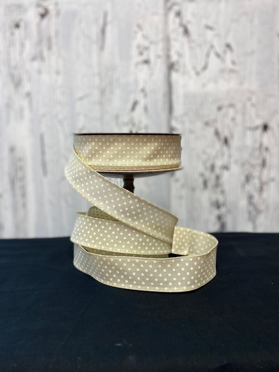 Cream Light Tan Ribbon, Small Polka Dot Wired Edge Ribbon, 1.5" Ribbon ...