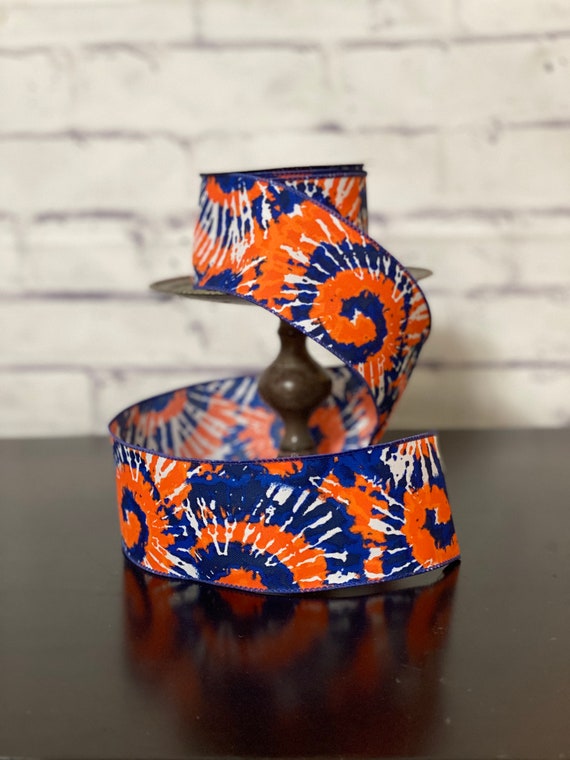 Tie Dye Ribbon Navy Orange Blue White Multi Color Wired Edge - Etsy