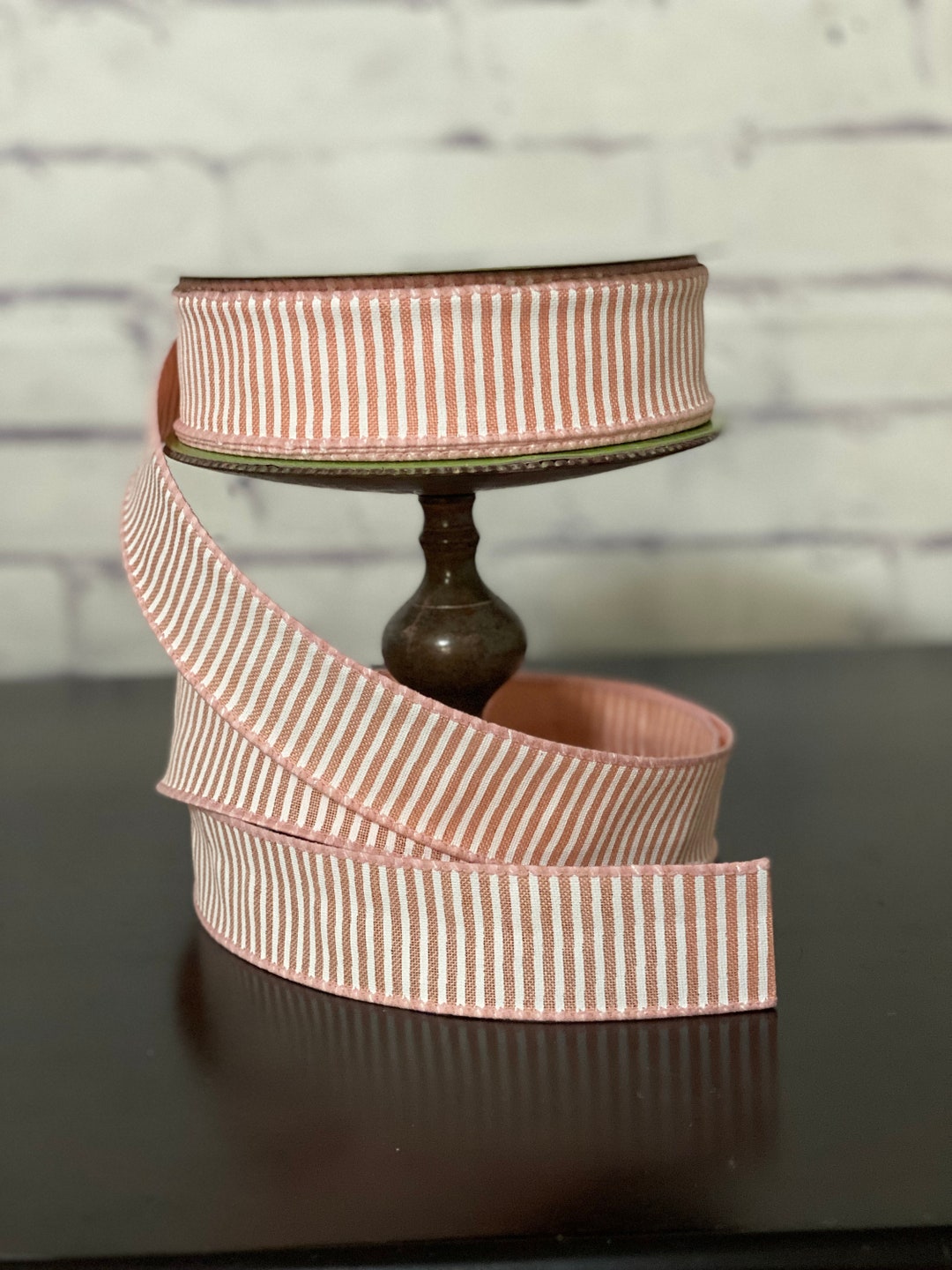 Peach Horizontal Stripe, Light Orange Ribbon, Wired Edge Ribbon / 1.5 ...