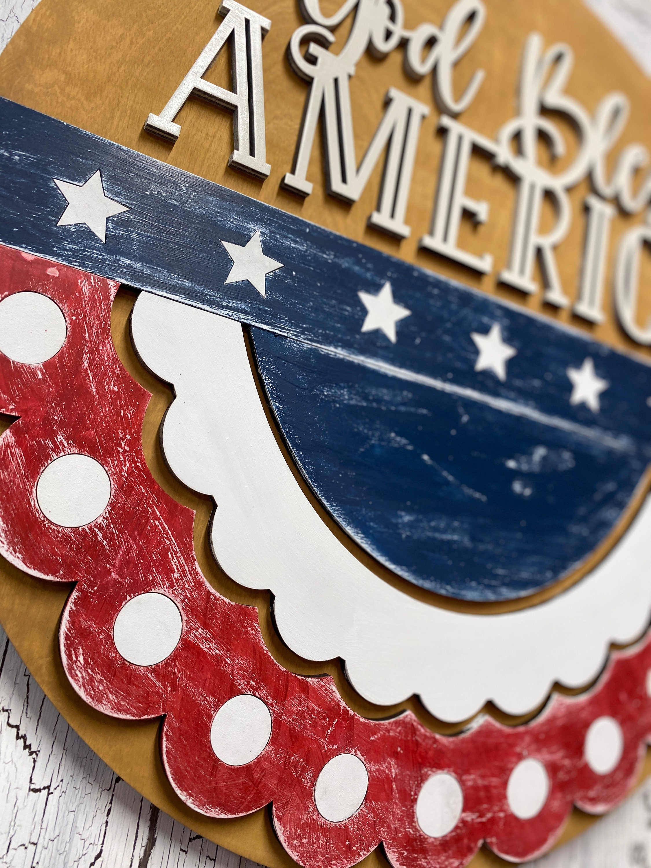 Patriotic Bunting Wooden Door Hanger, God Bless America Wall Hanging ...