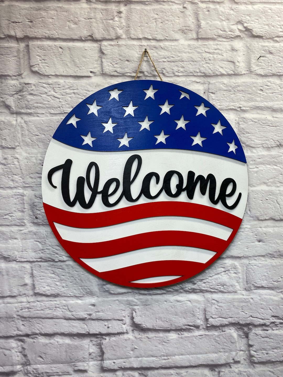 Patriotic Door Hanger, Patriotic Wall Decor, Red White Blue Welcome ...