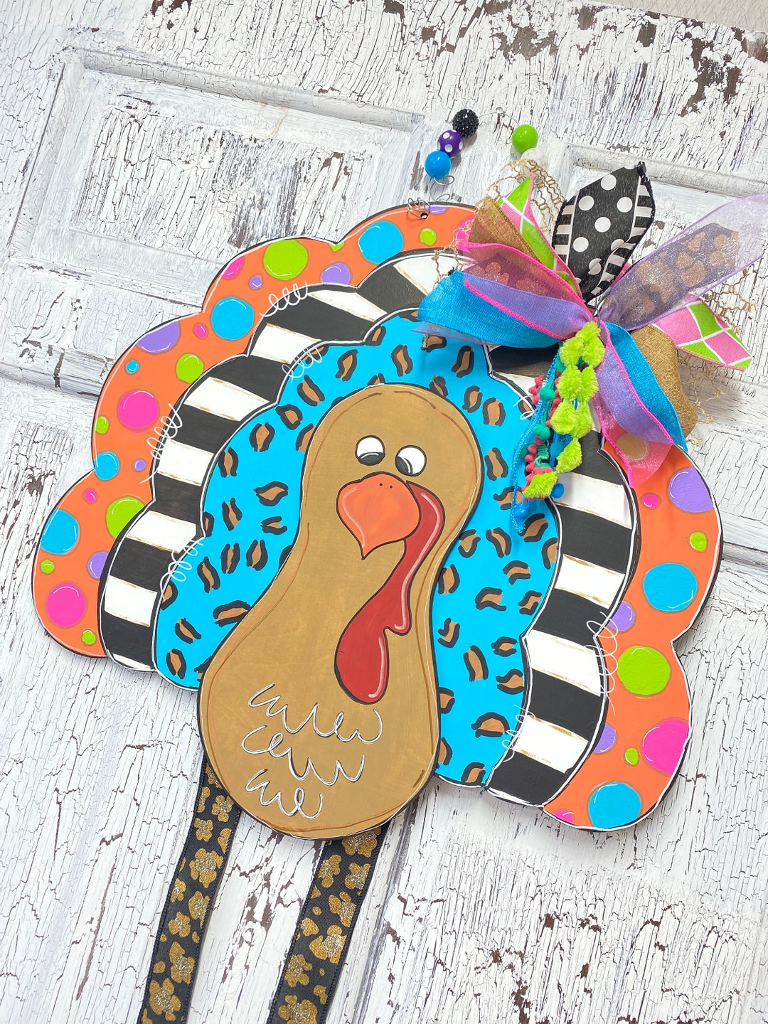 Funny Funky Turkey Door Hanger, Leopard Stripes and Polka Dots ...
