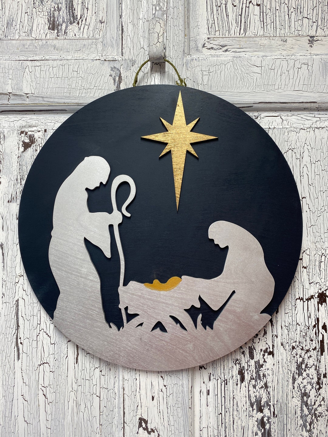 Nativity Manger Scene Door Hanger, 18" Wooden Christmas Front Door ...