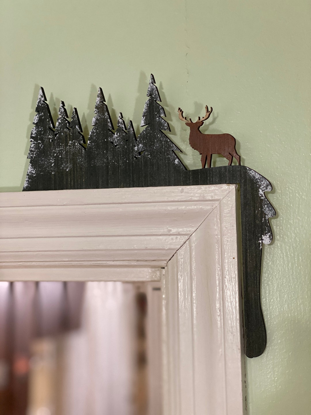 Christmas Door Topper, Deer With Trees, Winter Scene Decor, Wooden ...