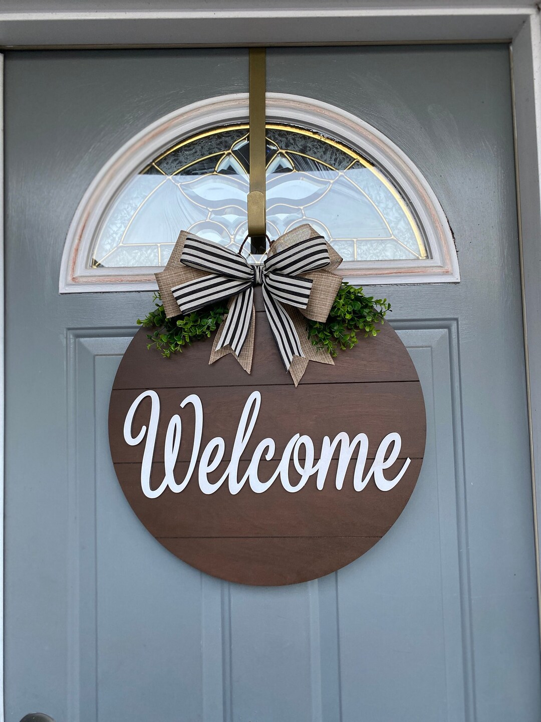 Rustic Charm Shiplap Welcome Door Hanger With Bow and Greenery ...