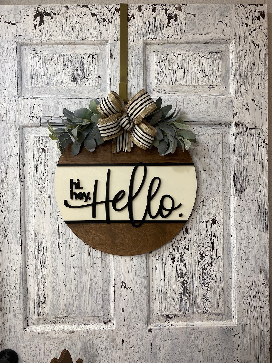 Hi Hey Hello Front Door Hanger Wreath, Wooden Housewarming Gift for New ...