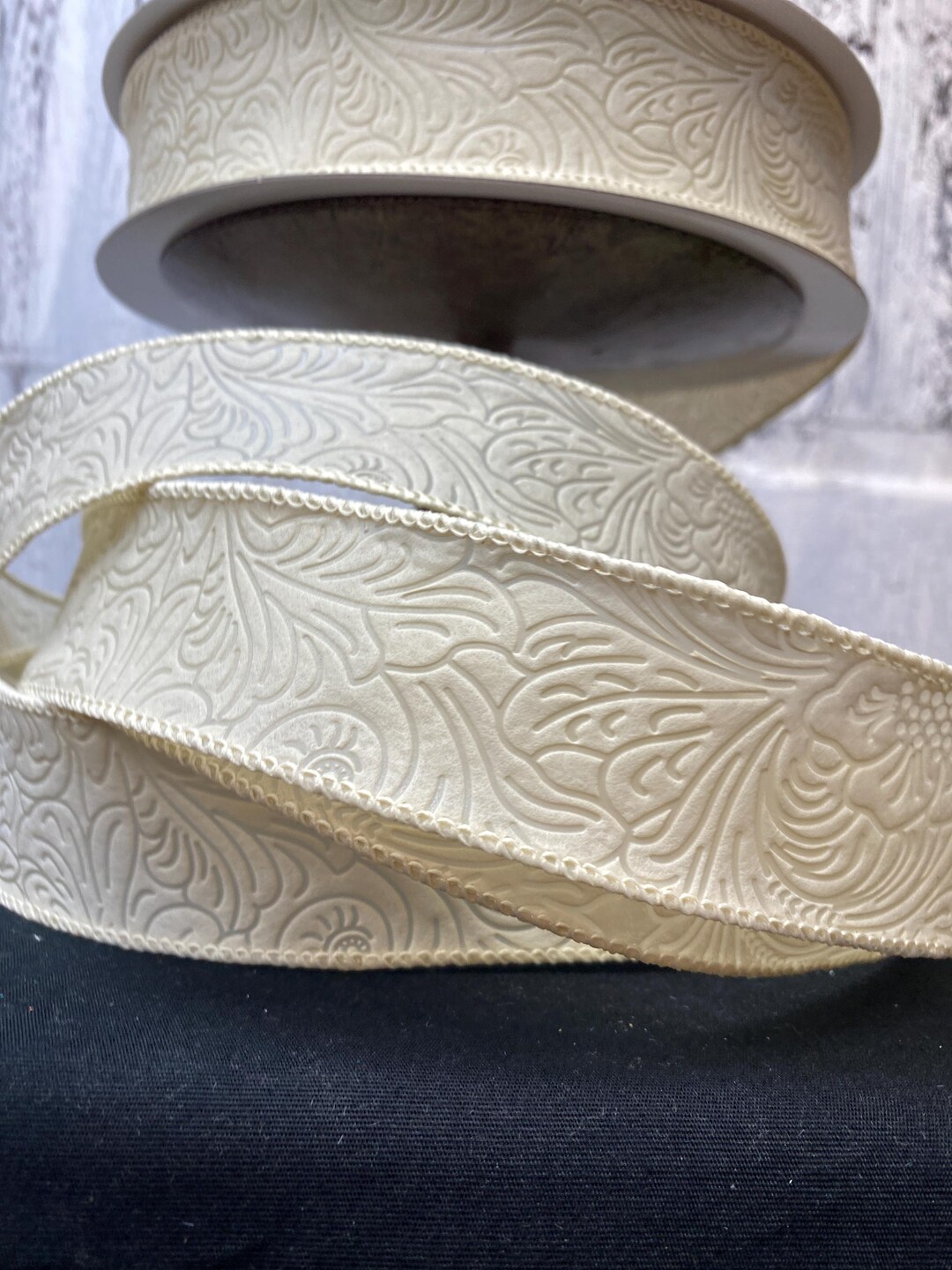 Ivory off White Embossed Floral Wired Edge Ribbon, Cream 1.5" Ribbon by ...