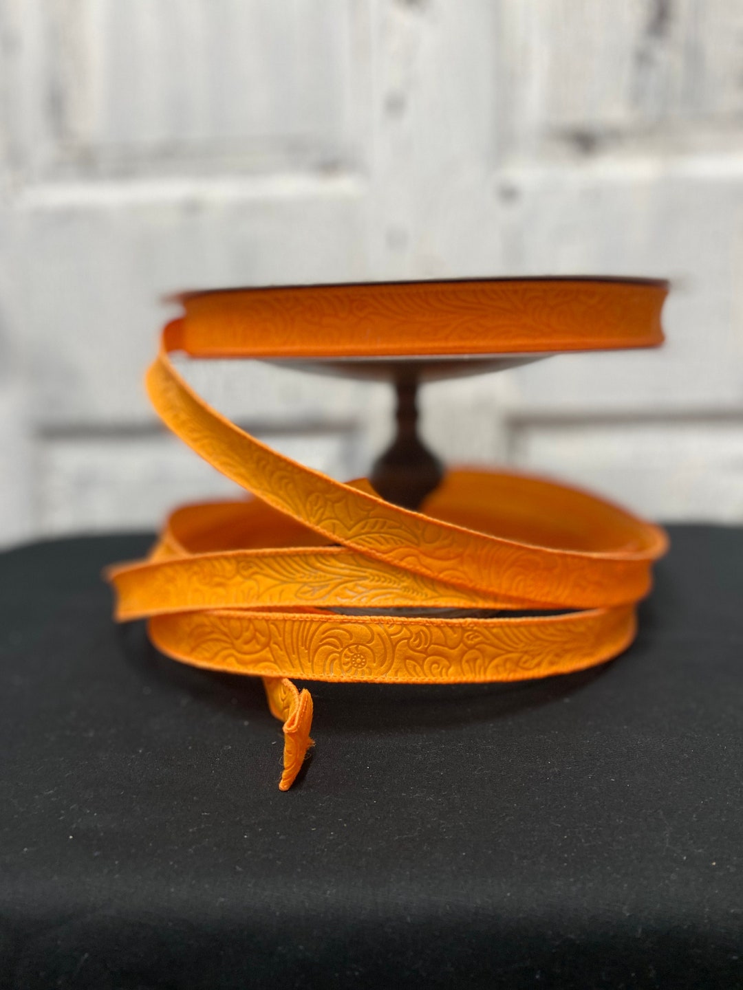 Orange Flower Embossed Ribbon, Wired Edge, 7/8 Ribbon Yardage, Orange ...