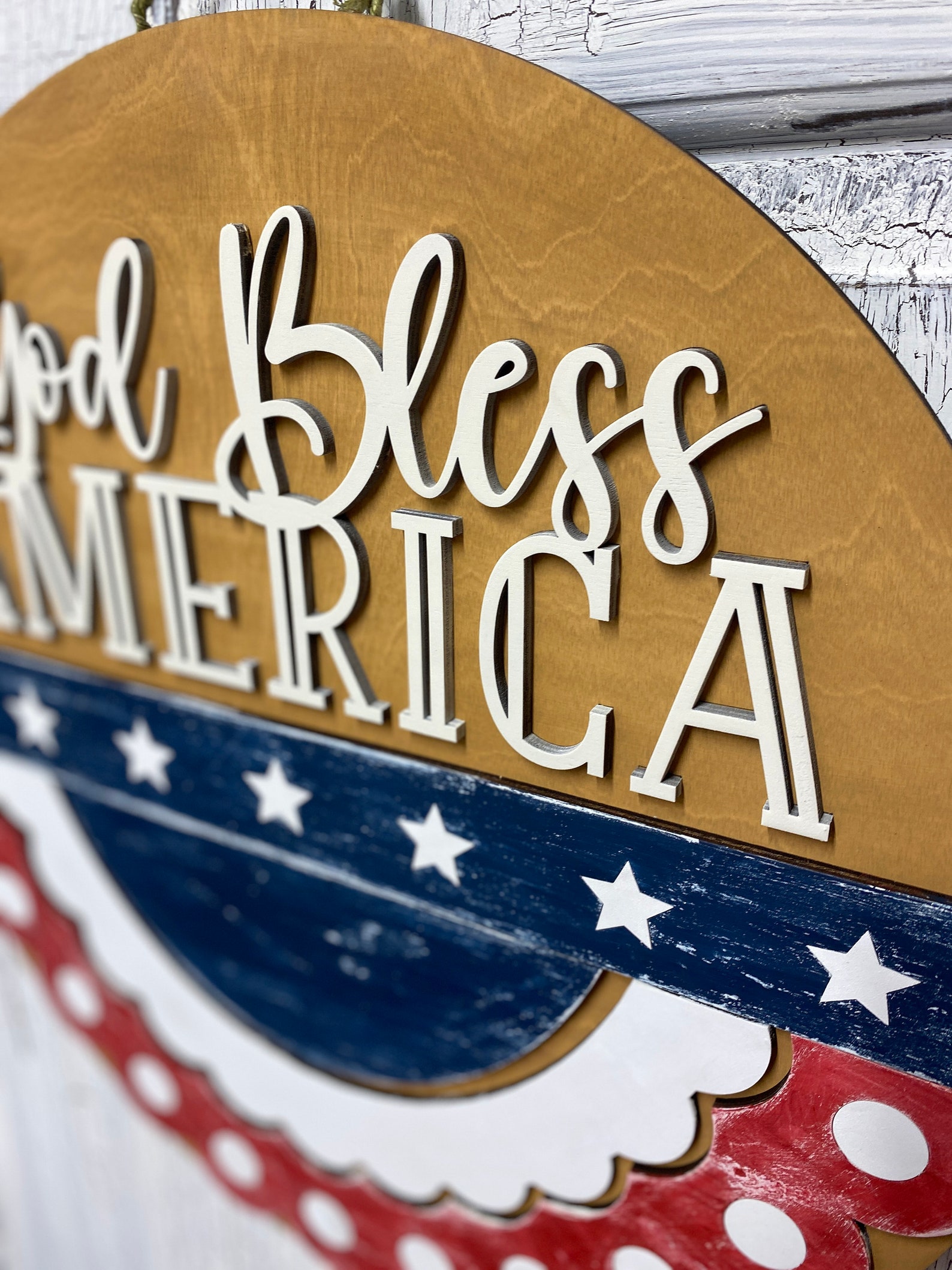 Patriotic Bunting Wooden Door Hanger, God Bless America Wall Hanging ...