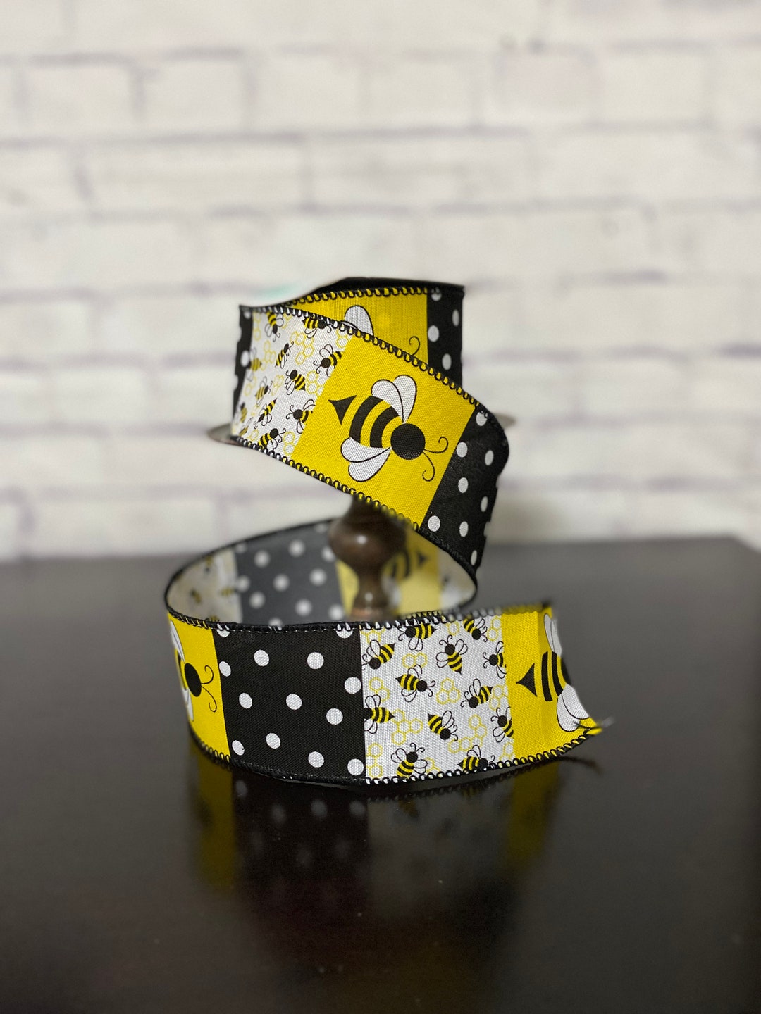 Bumblebee Block Pattern, Bee Theme Ribbon, Black Yellow White, Wired ...