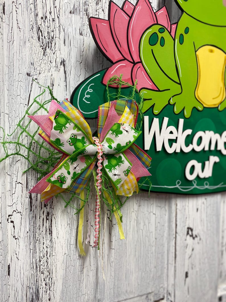 Welcome to Our Pad Frog on Lily Pad Door Hanger, Summer Porch Decor ...