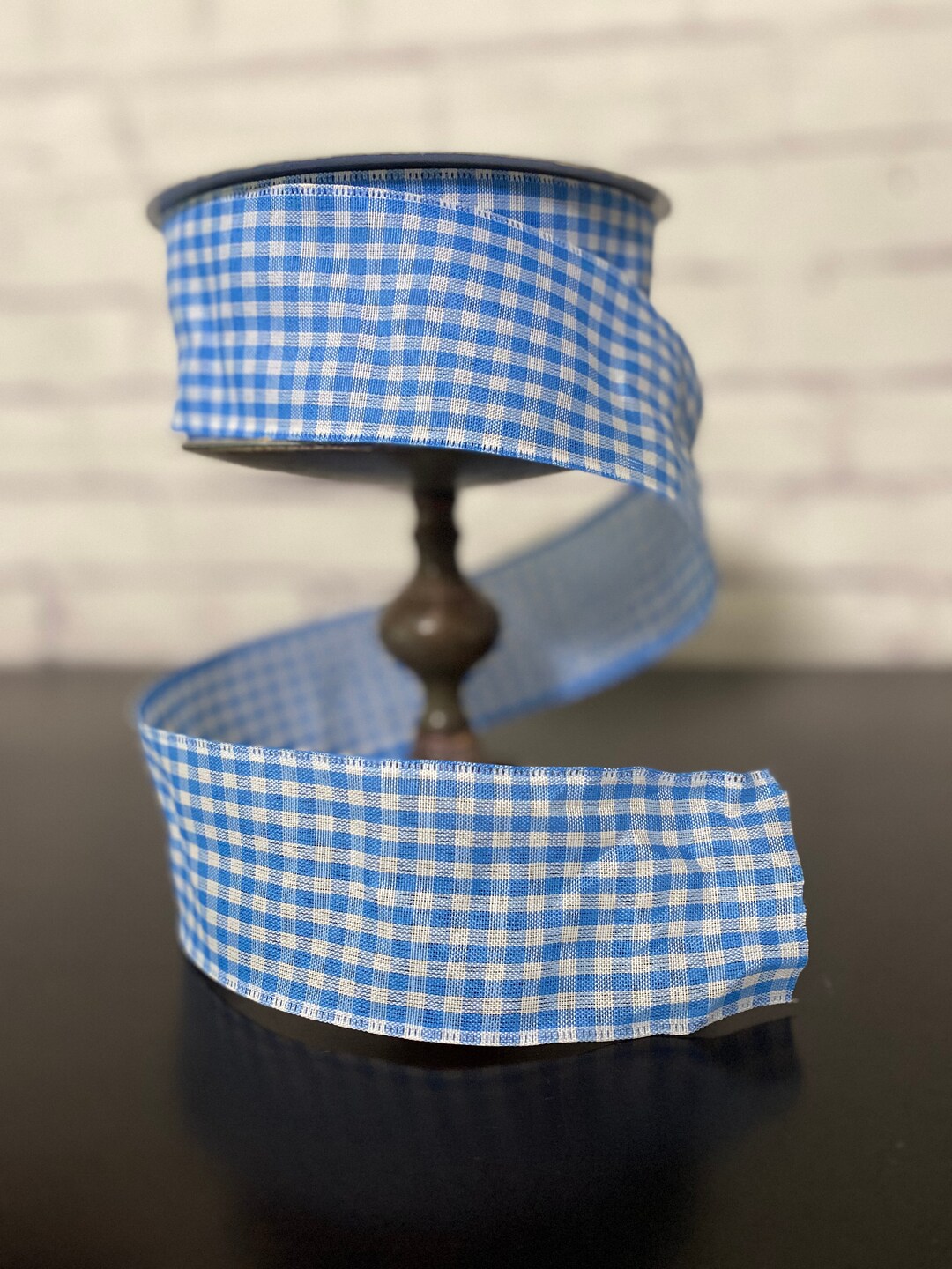 Blue Gingham Plaid Wired Edge Ribbon / Light Blue Plaid Ribbon / 2.5 ...