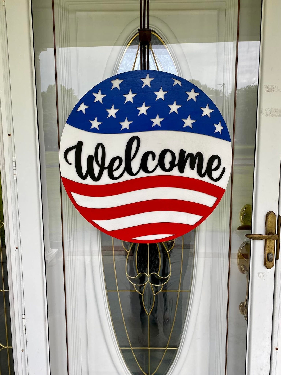 Large Patriotic Door Hanger, USA Patriotic Wall Decor, Red White Blue ...