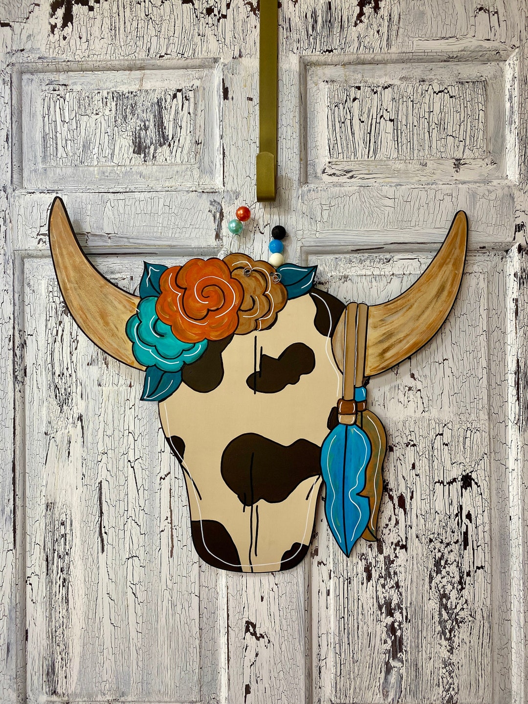 Southwest Style Cow Head Skull, Cow Print Door Hanger, Longhorn Wall ...