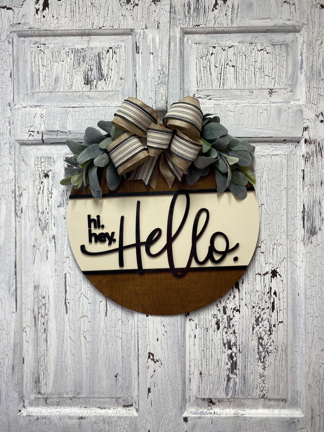 Hi Hey Hello Front Door Hanger Wreath, Wooden Housewarming Gift for New ...