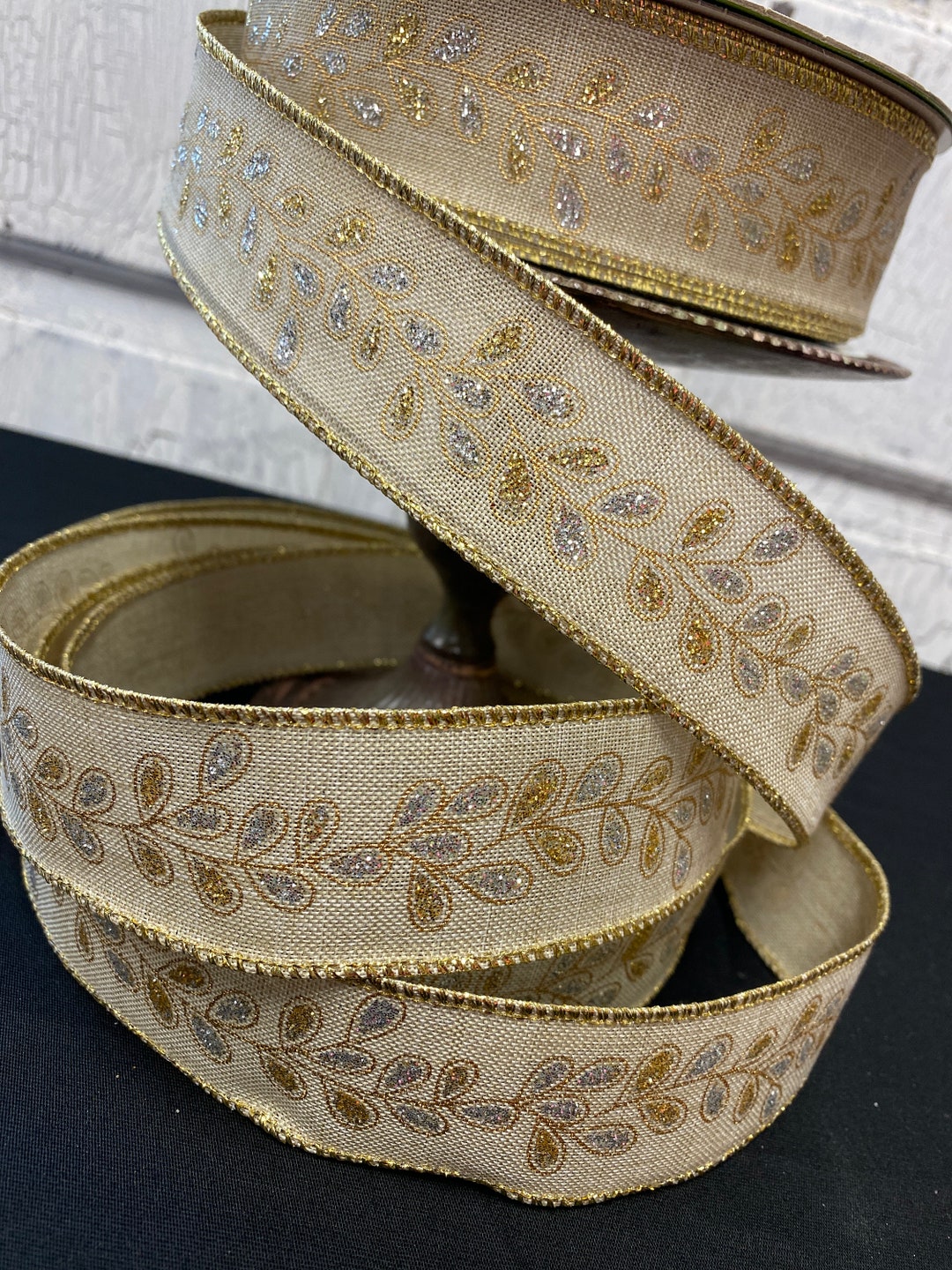 Christmas Holiday Neutral Ribbon, Cream Beige With Gold and Silver ...