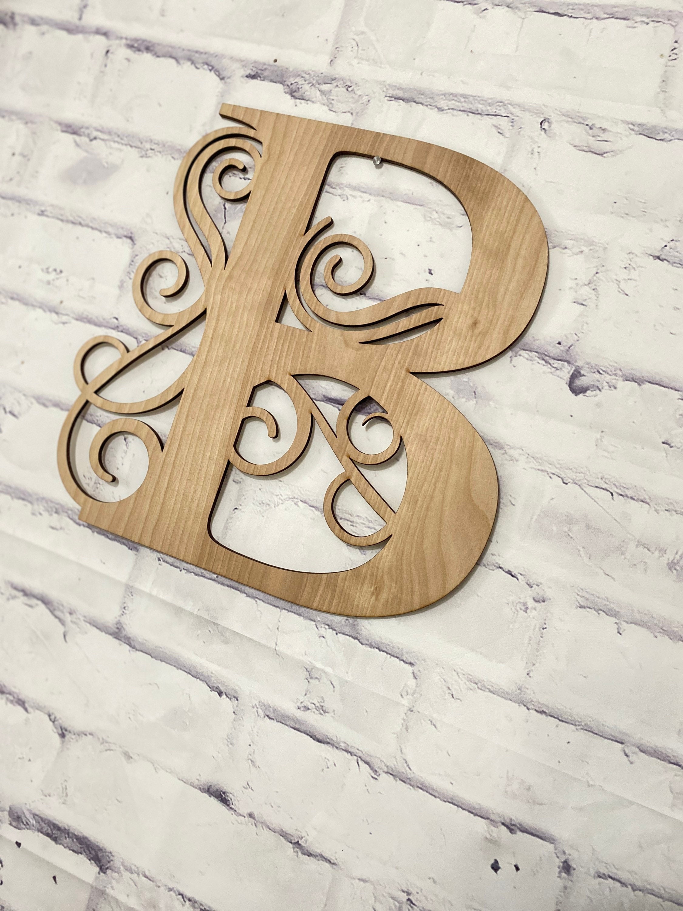 Monogram Letter Wood Blanks DIY Fancy Initial Sign Laser Cut - Etsy