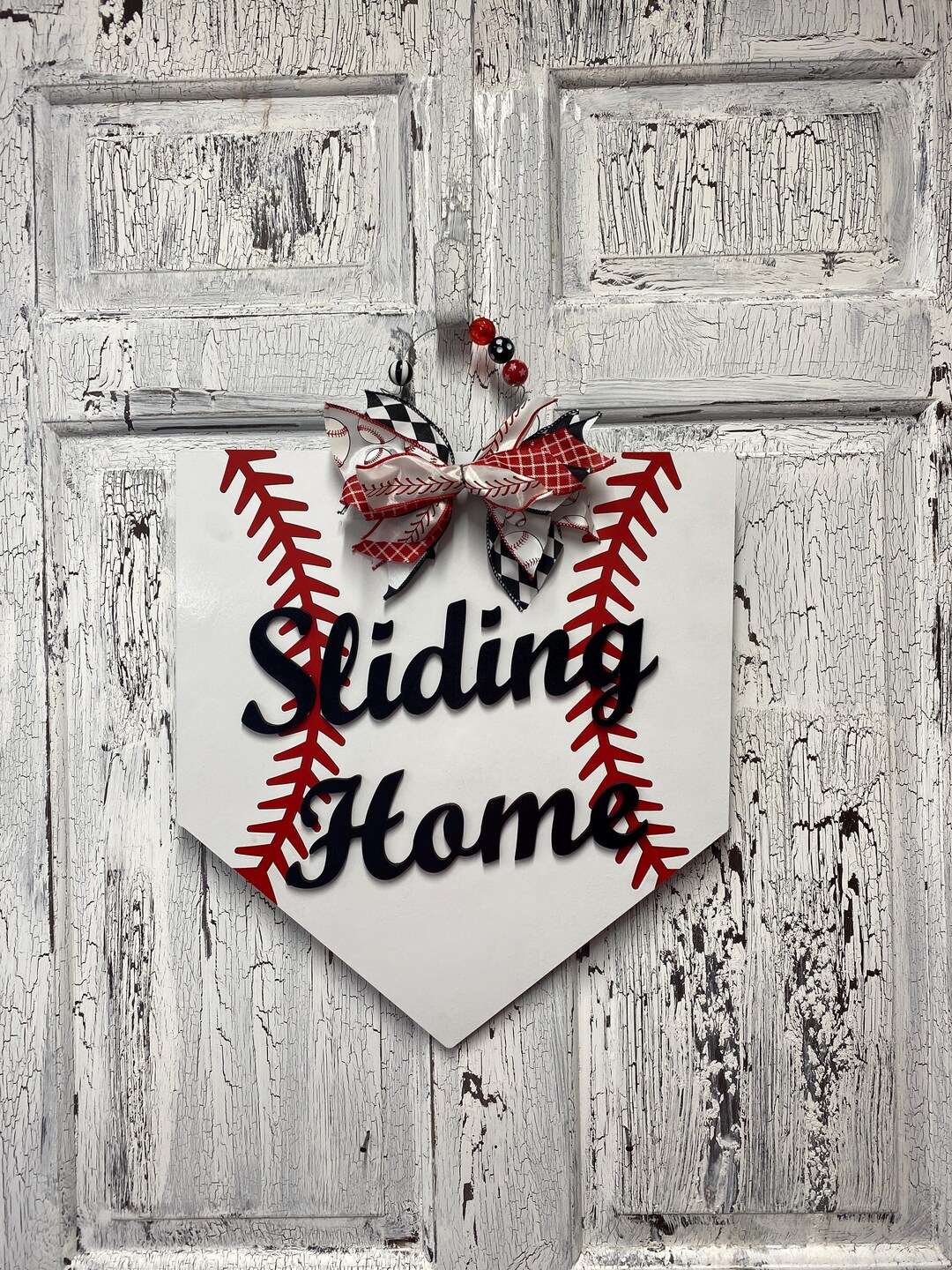 Baseball Home Plate Door Hanger, Sliding Home Sign, Sports Decor Front ...