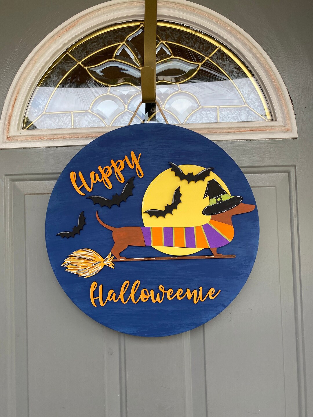 Happy Halloween Door Hanger, Halloween Dog Decor, Happy Halloweenie ...