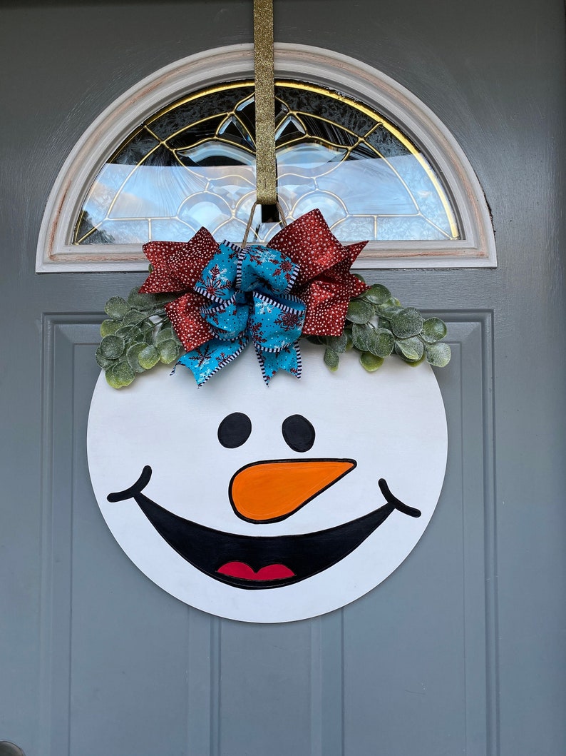 Snowman Door Hanger, Winter Snowman Door Decor, Funny Face Christmas ...