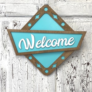 Mid-century Modern Welcome Door Wreath, Retro Welcome Front Door Hanger ...