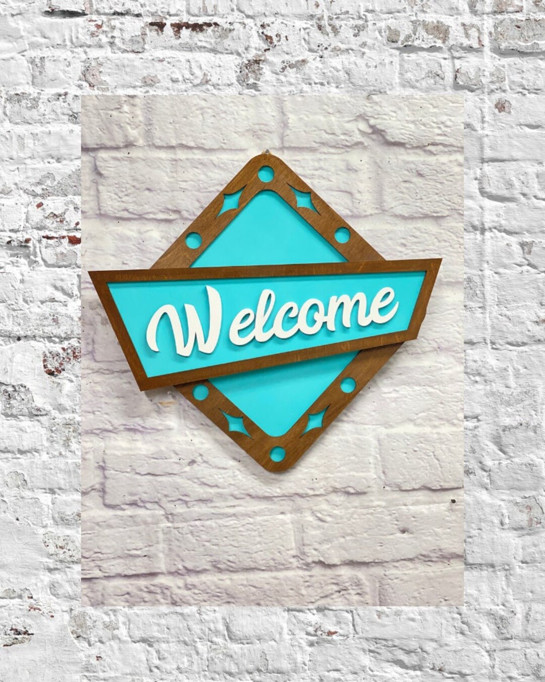 Mid-century Modern Welcome Door Wreath, Retro Welcome Front Door Hanger ...