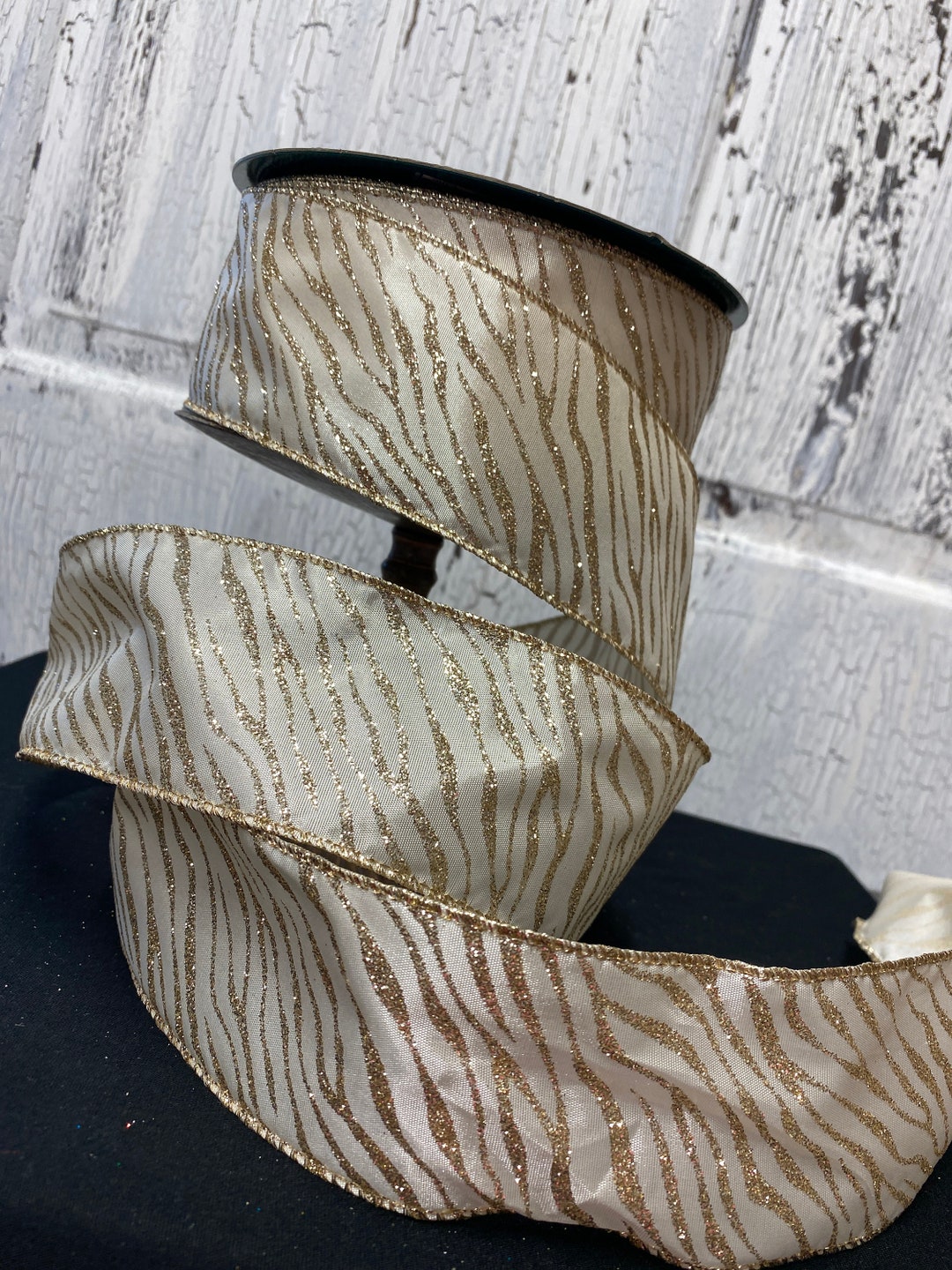 Cream Zebra Animal Print Wired Ribbon, Ivory off White Gold Zebra ...
