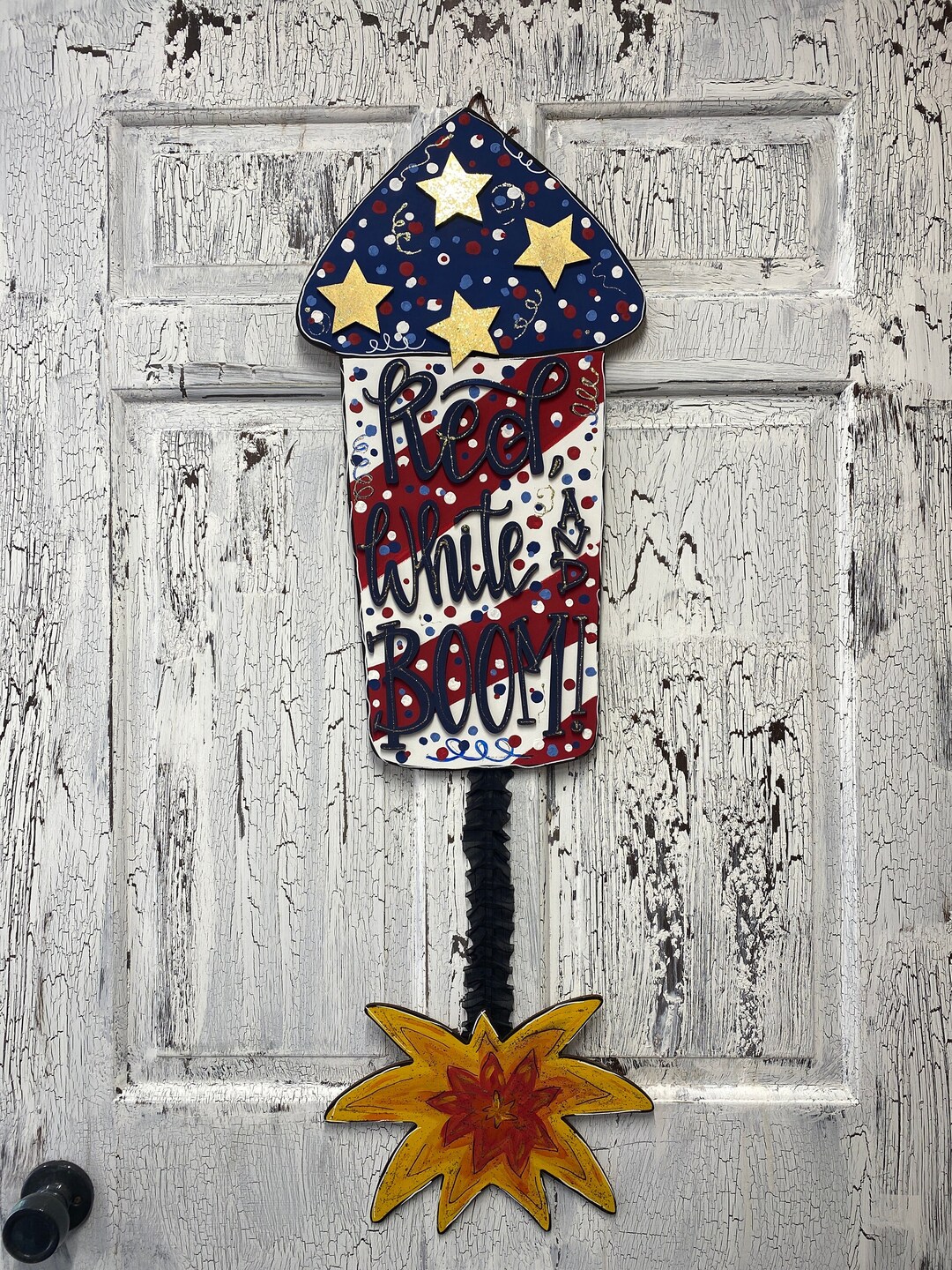 Red White Boom Firecracker Door Hanger, Patriotic Wall Decor, Red White ...