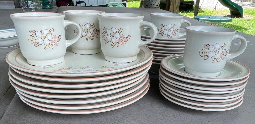 Chantilly Stoneware, 8 Plates, 8 Saucers, 9 Bowls, 5 Mugs, Smoke Free ...