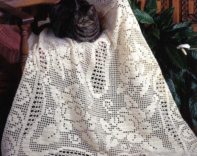 Five Filet Crochet Afghan Patterns Hearts Flowers Dragonflies Roses - Etsy