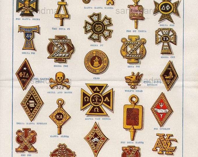 1913 Chart of Fraternity Badges of Colleges and Societies - Etsy