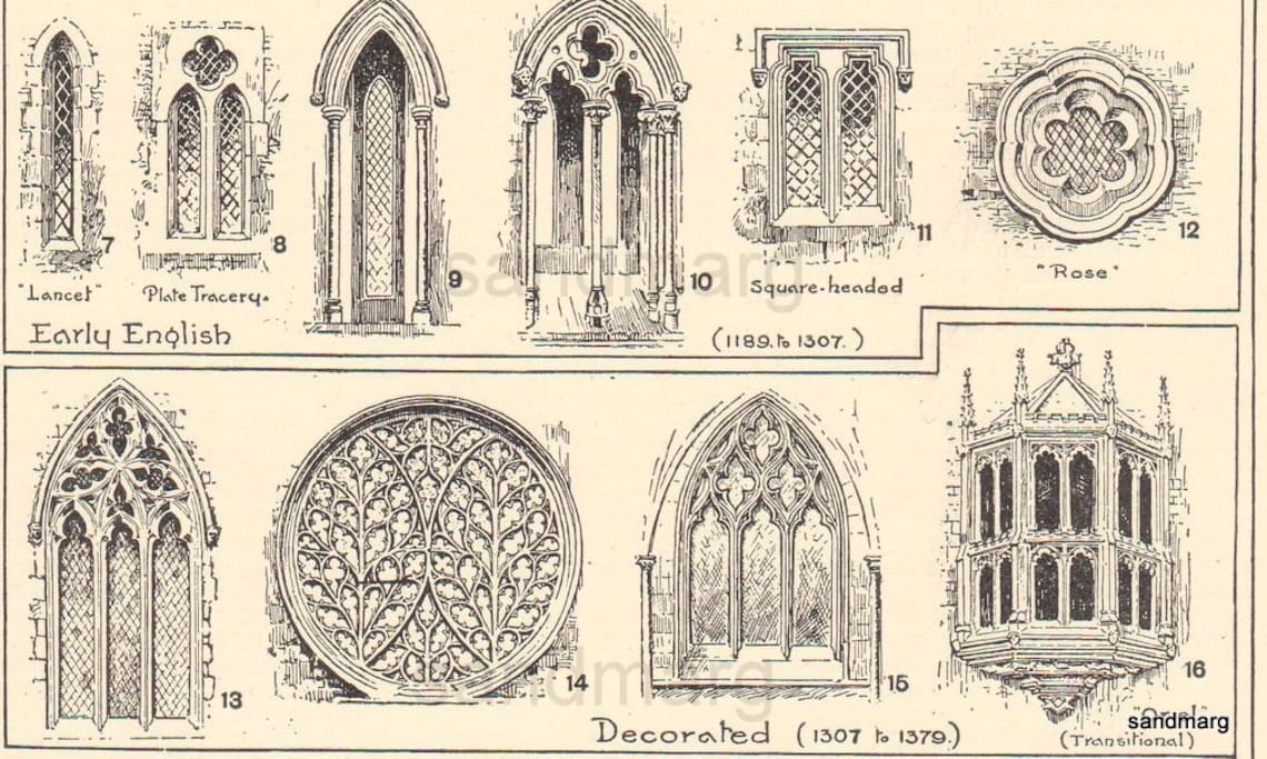 1906 Types of Windows Middle Ages Tudor Renaissance | Etsy