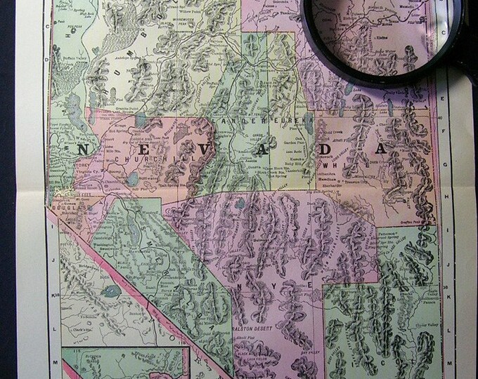 1895 Antique Color Map of Nevada - Etsy