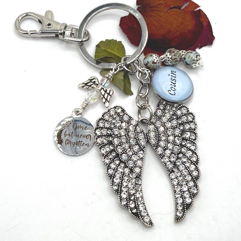 Angel Wing Funeral Memorial Keepsakes Keychain. Flowers From - Etsy