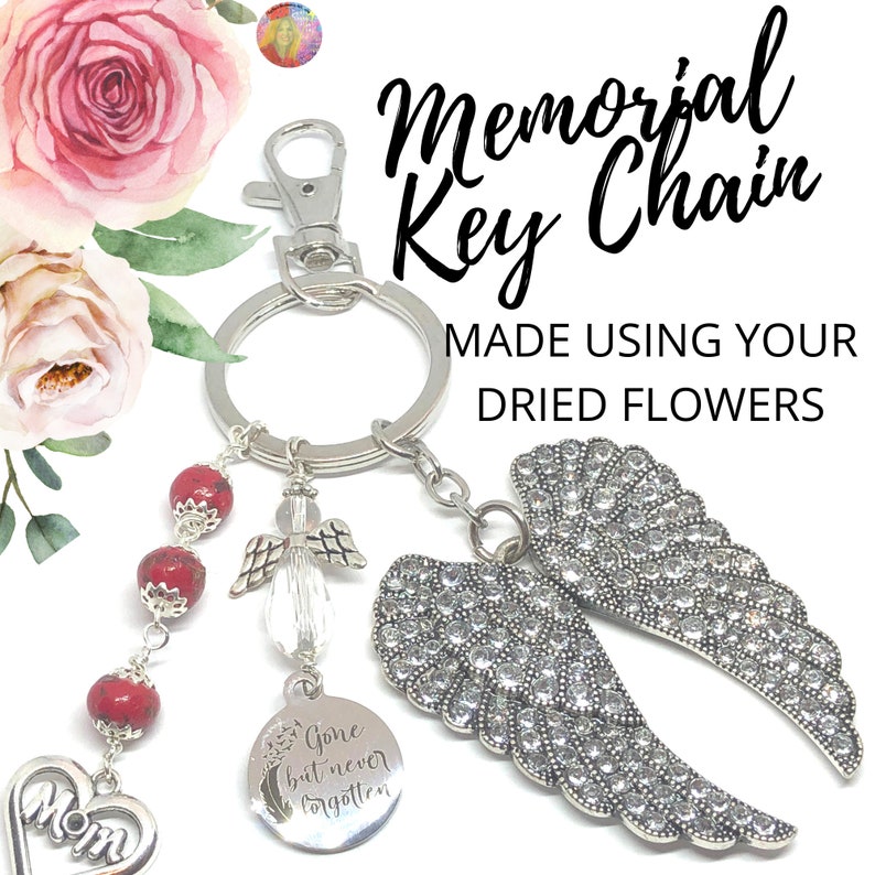 Angel Wing Funeral Memorial Keepsakes Keychain. Flowers From - Etsy