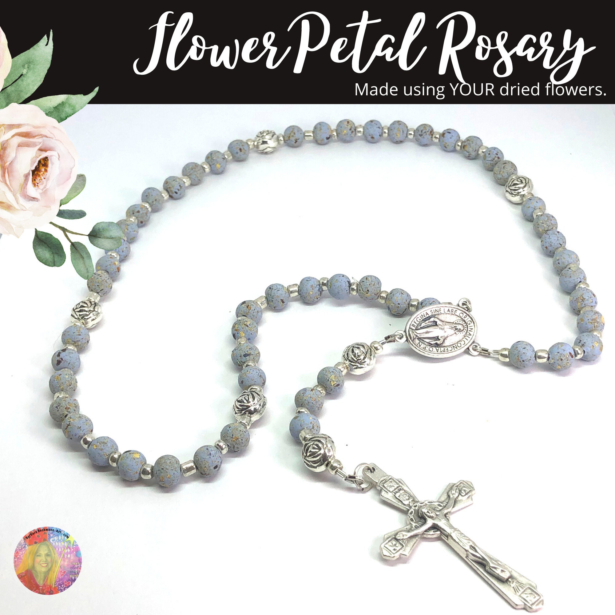 Rosary Made With YOUR Dried Flower Petals, Memorial Casket Funeral ...