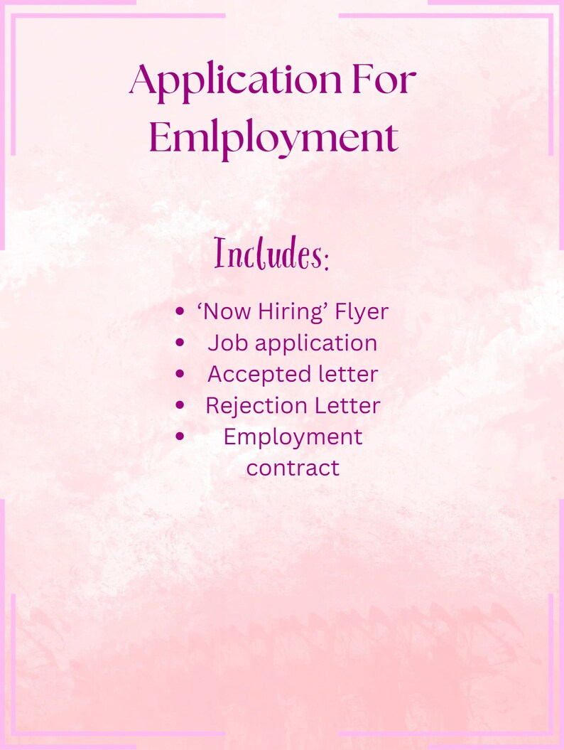 Editable Pink Job Application, Employee Application Form, Includes Now ...