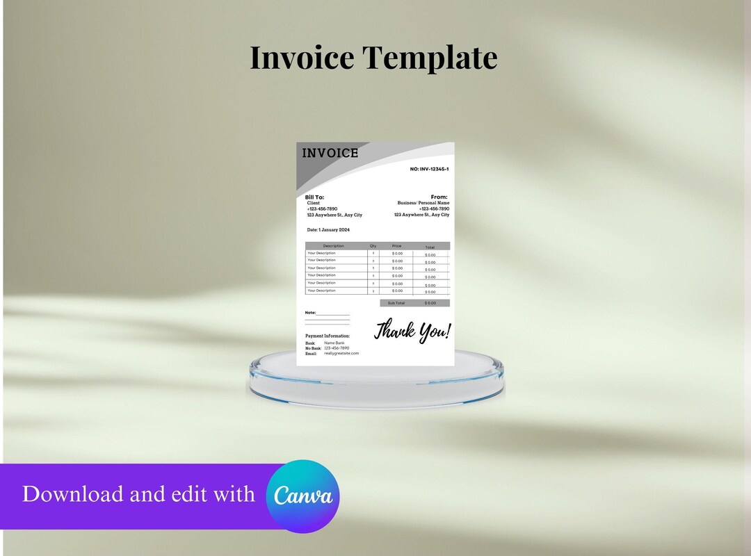 Invoice Template, Order Form, Invoice A4, Printable, Editable, Canva ...