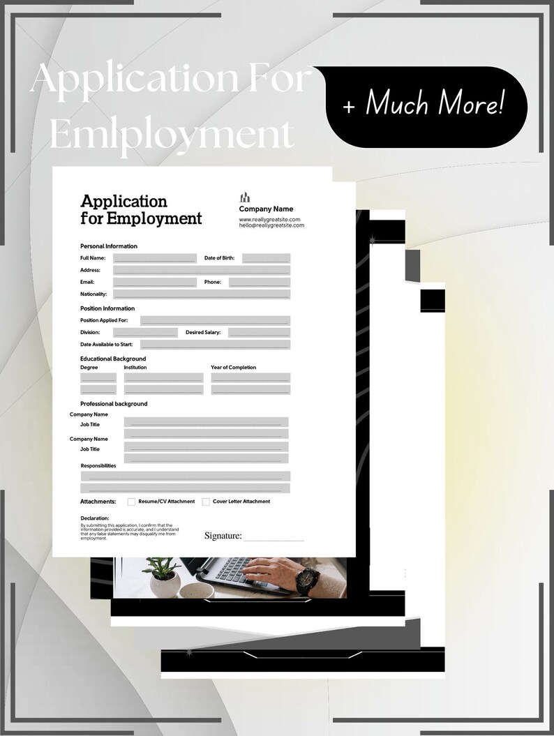Black and White Job Application, Employee Application Form, Includes ...
