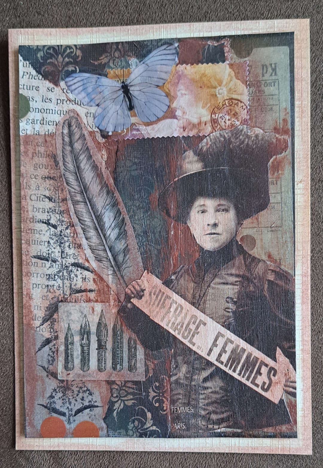 Card, Vintage, Woman, Collage, Women's Suffrage, Format Approx. 10 X 14 ...