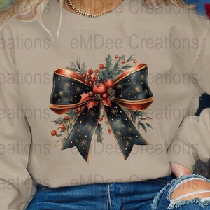 Christmas Bow Clipart, Holiday Ribbon PNG, Festive Decoration, Black ...