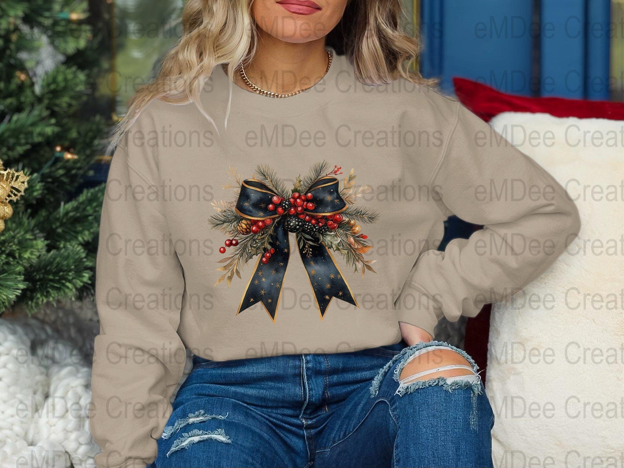 Christmas Bow With Holly and Pine Clipart PNG, Holiday Digital Download ...