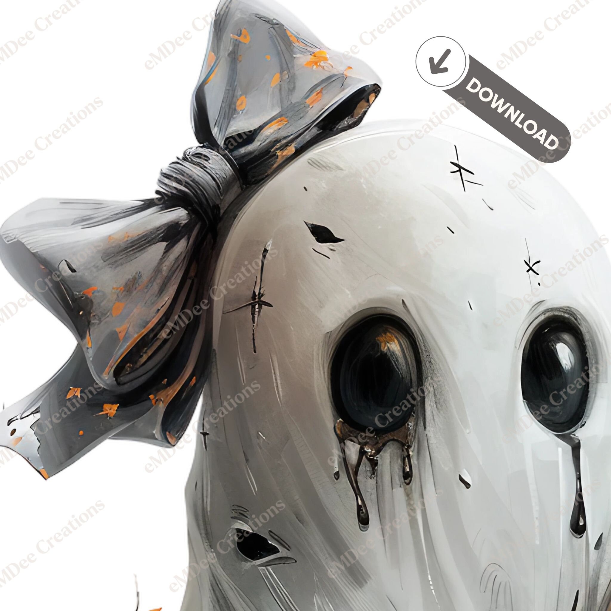 Crying Ghost With Coquette Bow Clipart, Spooky Pumpkin Digital Art ...