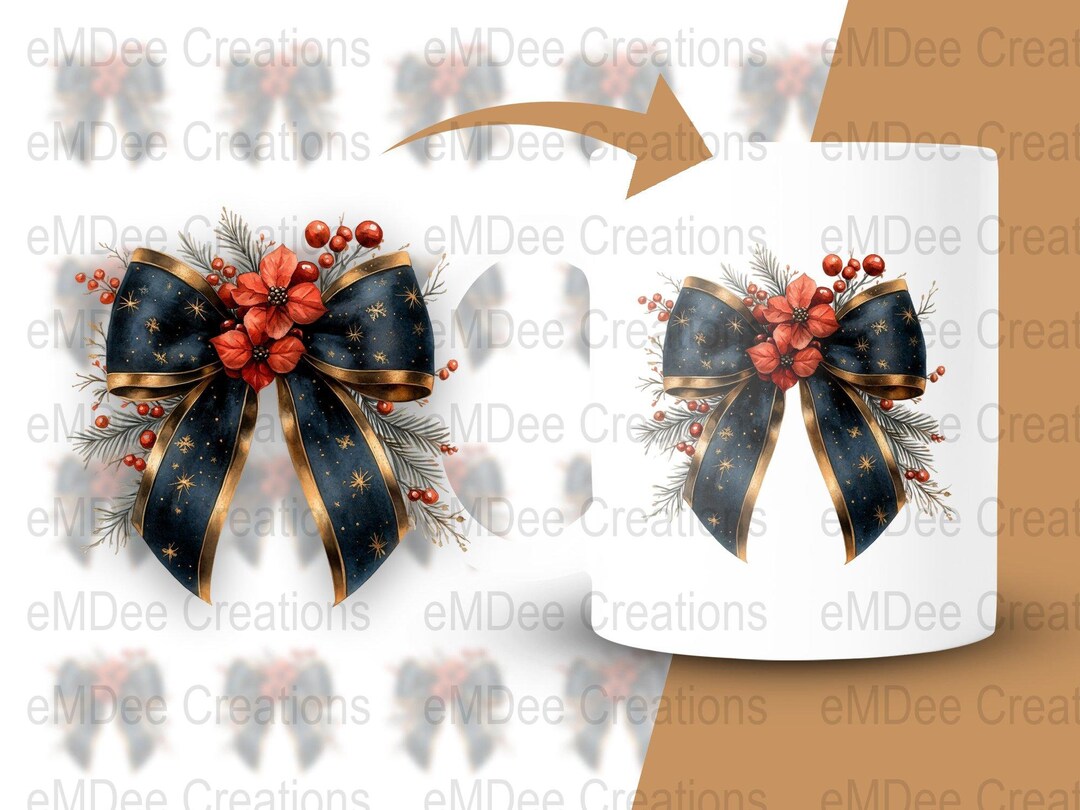 Christmas Bow Clipart: Red, Gold, Black Ribbon PNG (digital Download ...