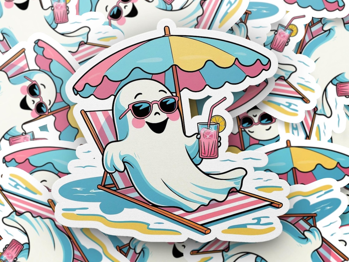 Retro Summer Ghost Clipart: Beach Vacation PNG, Digital Download - Etsy UK