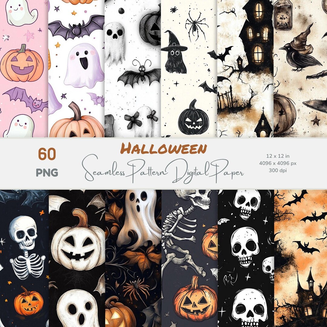 Halloween Seamless Pattern Digital Paper, 60 PNG (digital Download) - Etsy