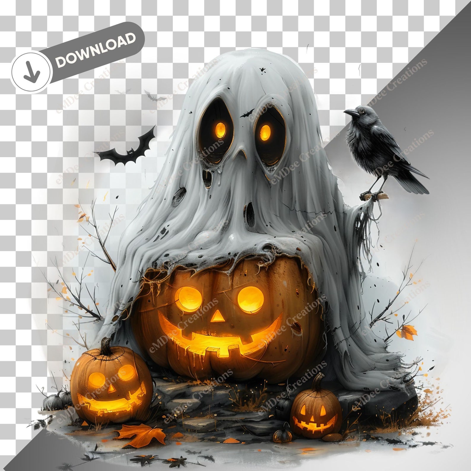 Spooky Ghost Clipart, Scary PNG, Pumpkins, Digital Download, Horror Art ...