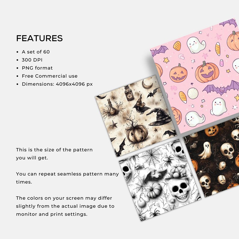 Halloween Seamless Pattern, Digital Paper Bundle, 60 PNG, Ghosts ...