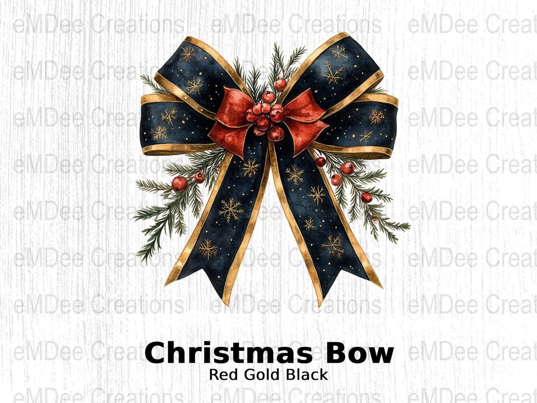 Black Christmas Bow Clipart,1 Png, Holiday Ribbon, Digital Download ...